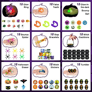 Mulbozy 162 PCS Halloween Party Favors for Trick or Treats, 18 Pack Prefilled Small Plastic Witch Cauldron, Halloween Party Decor, Halloween Party Favors Prizes for School Classroom