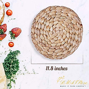 💖 Water Hyacinth Placemats - Round Woven Placemats - Trivets for Hot Dishes - Wicker Placemats - Heat Resistant Non-Slip Trivets for Table - Durable Trivets for Hot Dishes (Seagrass11.8-6pcs)