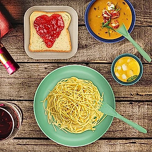 42-Piece Wheat Straw Dinnerware Set, Plastic Dinnerware Set, Plates, Dishes, Bowls, Cups, Cutlery Set, Service for 6, Lightweight Unbreakable Plates and Bowls Sets, Dishwasher Microwave Safe