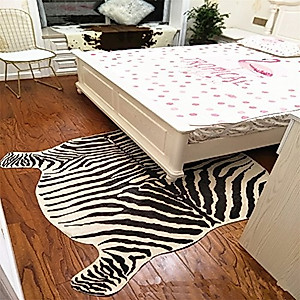 Zebra Print Rug Faux Animal Printed Skin Area Rug Carpets for Home,Living Room, Office ，Yellowish Cream Color (4.9x4.6 Feet)