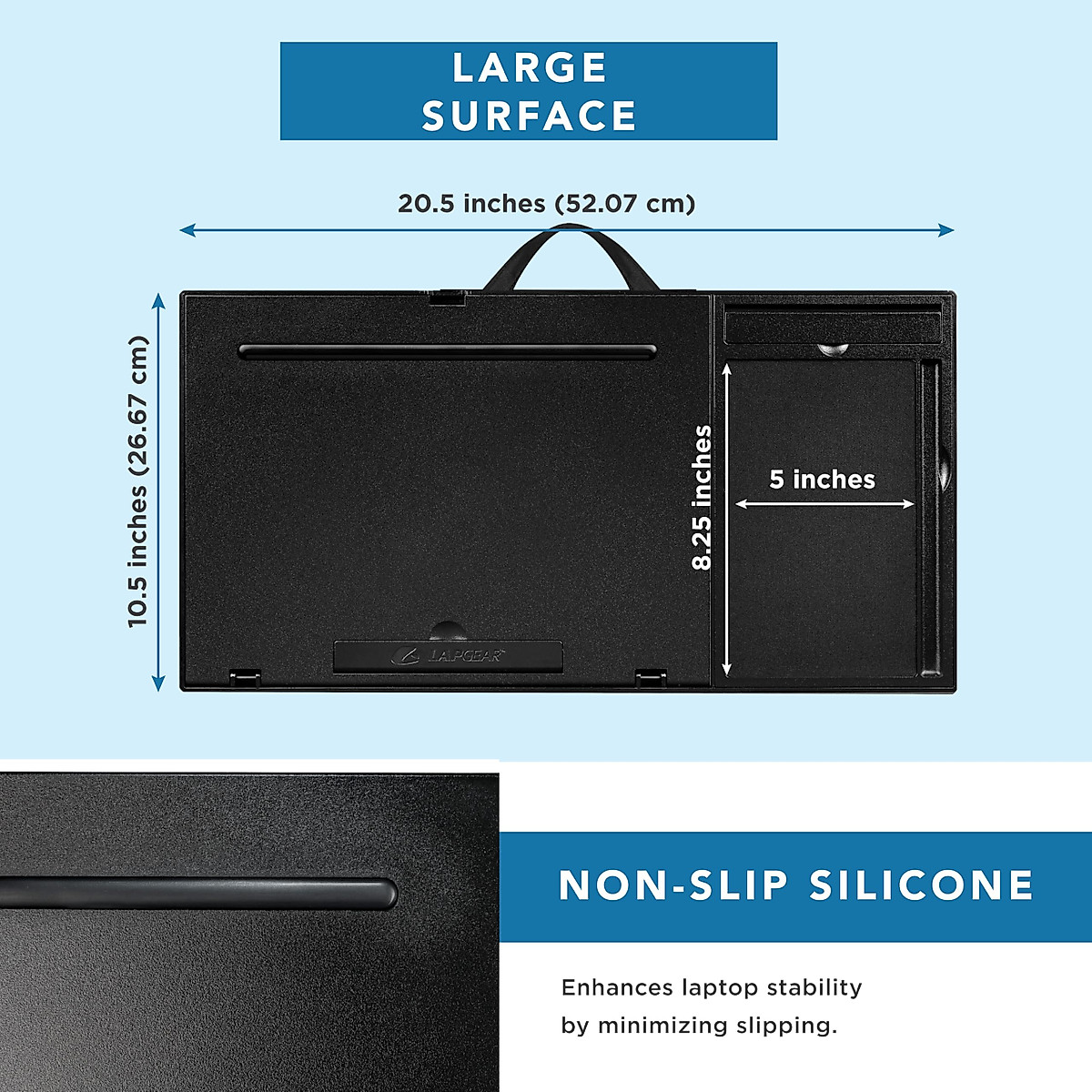 LapGear Ergo Pro Lap Desk with 20 Adjustable Angles, Mouse Pad, and Phone Holder - Black - Fits up to 15.6 Inch Laptops and Most Tablets - Style No. 49408