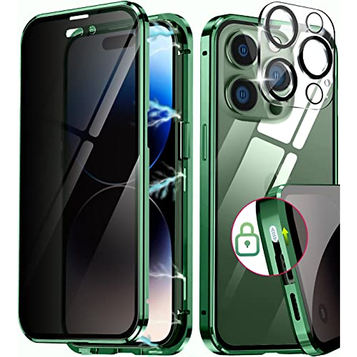 [2023 New Safety Lock+Camera Protector] Magnetic Case for iPhone 13 Pro Max,[100% Screen Sensitivity ][Anti-Peeping Screen Protector] Double Sided 9H Glass Privacy Case for iPhone 13 Pro Max