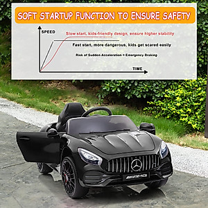 TOBBI Ride On Car 12V Licensed Mercedes Benz AMG GT Electric Car for Kids Ride On Toys Vehicle with 2.4G Remote Control, 2 Powerful Motors, Music, Horn, USB, Black