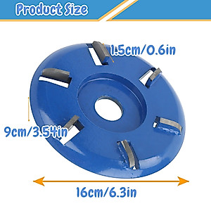 Wood Carving Disc, 6 Teeth Stump Grinder, Tungsten Steel Angle Grinder Stump Grinder Teeth, Arc Blade and Flat Blade Optional (9cm Diameter 1.6cm Thickness 1.5cm Tooth Length)