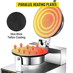 VEVOR Commercial Ice Cream Cone Waffle Maker Machine, 110V Electric Waffle Cone Machine, 1200W Stainless Steel Egg Cone Baker w/Non-Stick Teflon Coating, Temp & Time Control for Restaurant Bakeries