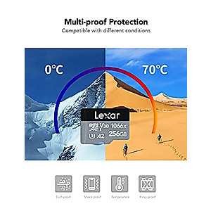 Lexar Professional 1066x 256GB microSDXC UHS-I Card w/ SD Adapter, C10, U3, V30, A2, Full HD, 4K UHD, Up to 160MB/s Read, for Action Cameras, Drones, High-End Smartphones, Tablets (LMS1066256G-BNANU)