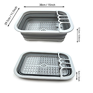 SAMMART Collapsible Dish Drainer with Drainer Board - Foldable Drying Rack Set - Portable Dinnerware Organizer - Space Saving Kitchen Storage Tray (1, Grey)