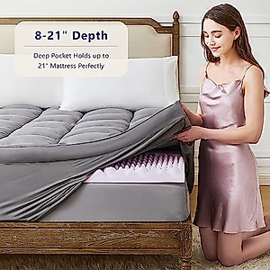 Homemate Memory Foam Mattress Topper Queen, Dual Layer 4 Inch Cooling Mattress Topper, 2 Inch Memory Foam Plus 2 Inch 1800TC Mattress Pad Comfort Support, Pillow Top with 8-21 Inch Deep Pocket, Grey