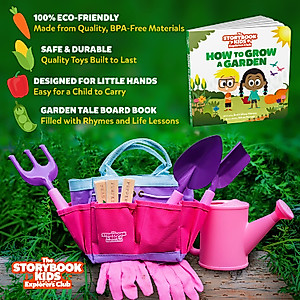Kids Gardening Tool Set Bundle Includes 2 Color Variations (Pink and Blue) and a Delightful How to Garden Tale Board Book in Each Toy Set
