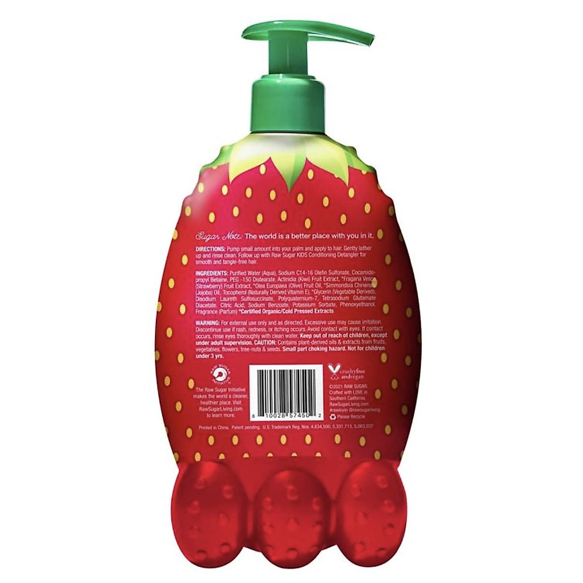 RS Raw Sugar Kids 2-in-1 Strawberry + Kiwi Shampoo and Conditioner 12 Oz. Plant Derived and Cold Pressed. Vegan and Cruelty Free., 12 Fl Oz (Pack of 1)