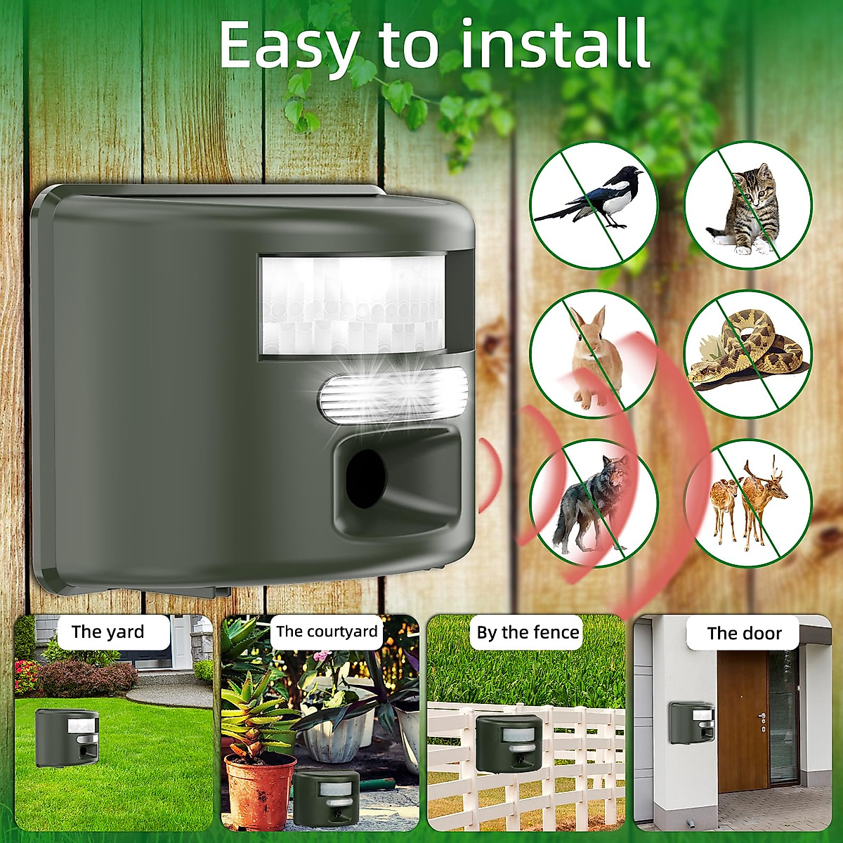Ultrasonic Bird Repeller,Adjustable Silent Bird Repellent with Motion Sensor,Flashing Light,and Safety Alarm,Repels Bird Pigeons,woodpeckers and Other Large Animals,Suitable for Birds and Animals.
