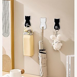 DeryArcle 4Pcs Cat Key Hook, Self Adhesive Hooks White Creative Cartoon Coat Hook Wall Mounted Hanger for Towel Scarf Bag Hat Gloves Robe Clothes (Type A)