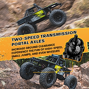 FMS RC Crawler 1/24 Lemur FCX24 4 Wheel Drive RC Rock Buggy, 2.4Ghz 380mAh Hobby Grade RC Car Model Off Road Vehicle RTR for Adults, Green/Orange/Red