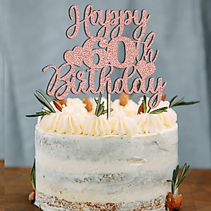 bd1 Noeutabs Happy 60th Birthday Cake Topper-Rose Gold 60th Birthday Cake Topper-Cheers 60 Years Old Glitter Letter Party Decoration (60), KK-180