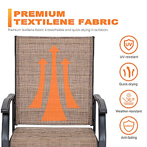 NUU GARDEN Patio Dining Chairs Set of 2, Outdoor Textilene Dining Chairs with High Back, Patio Chairs with Armrest, Metal Frame and Textilene Chairs, Brown