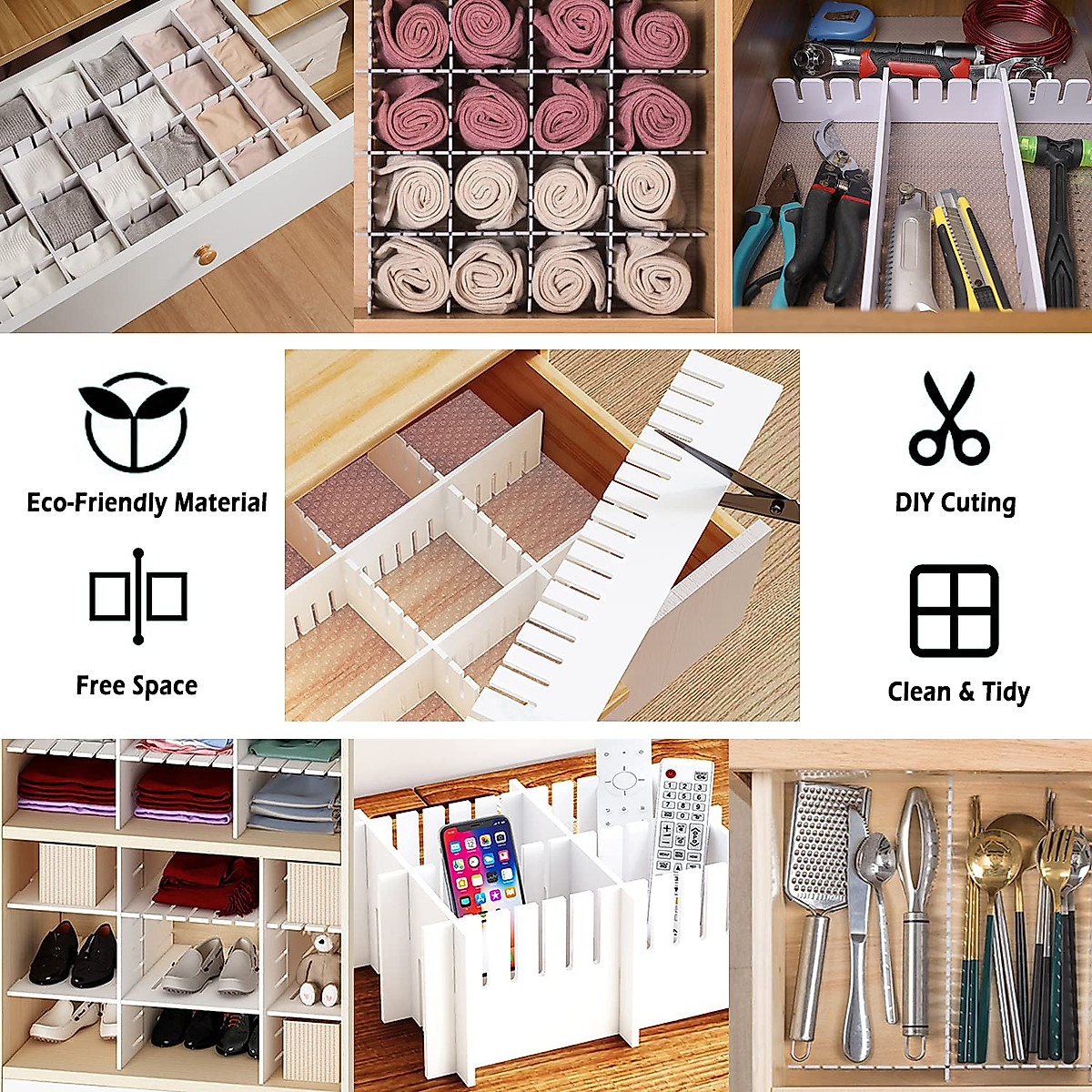 Shelf Liner, Raydior Drawer Liner Non-Slip Washable, 12in×20Ft Cabinet Liner Non-Adhesive Shelf Liners for Kitchen Cabinets, Wire Shelves, Refrigerator Liners Come with 6pcs Drawer Divider (Clear)