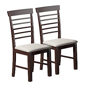 Origeture 2 PCS Dining Chairs Rubberwood with Cushion High Backrest, Upholstered Kitchen Chairs Set of 2, Dinner Chair Bar Chair for Small Space Kitchen Dark Brown and White