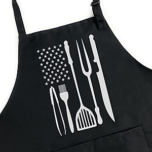 American Flag Grilling Tools Apron, Patriotic USA Apron, USA Apron For Men, BBQ Grill Apron, America Apron Black