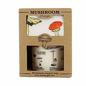 Gift Republic Mushroom Enamel Mug and Socks Set, Off-white