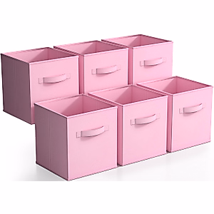 Sorbus Storage Cubes - 11 Inch Foldable Fabric Baskets for Organizing Pantry, Closet, Shelf, Toy Box, Cubby - 6 Collapsible Cloth Cube Storage Bins for Home, Nursery, Playroom, Bedroom (Pastel Pink)