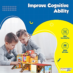 Playmags Magnetic Tiles Building Set, Dollhouse Pretend Play Toy, Creativity and Educational Magnet Blocks Stem Toys, Imaginative Birthday Gift for Kids Ages 3+