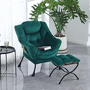 Tiita Lazy Chair with Ottoman, Modern Large Accent Lounge Chair, Leisure Sofa Armchair with Ottoman, Reading Chair with Footrest for Bedroom, Living Room, Dorm Rooms, Garden and Courtyard