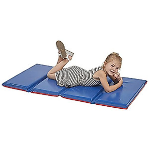 ECR4Kids Premium Folding Rest Mat, 4-Section, 2in, Sleeping Pad, Blue/Red, 1-Piece