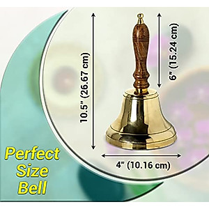 ARSUK Hand Bell for Adults, Wooden Handle Large Ringing Call Bells for Sick Person, Seniors, Teachers, Patients, Wedding, Santa, Christmas, Services 23.8 x 10.7 x 10.5, 240gm (4" Brass)