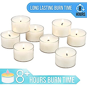 Stonebriar Bulk 48 Pack Unscented Smokeless Long Clear Cup Tea Light Candles with 8 Hour Extended Burn Time, 48 Count