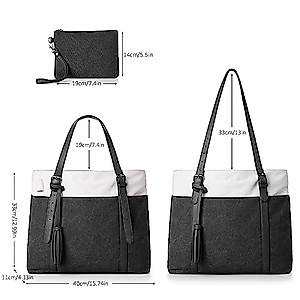 Cute Tote Bags for Women,Lightweight Laptop Bag with Zipper and Pockets for Work Travel College,School Book Bag Handbags,Canvas,Black