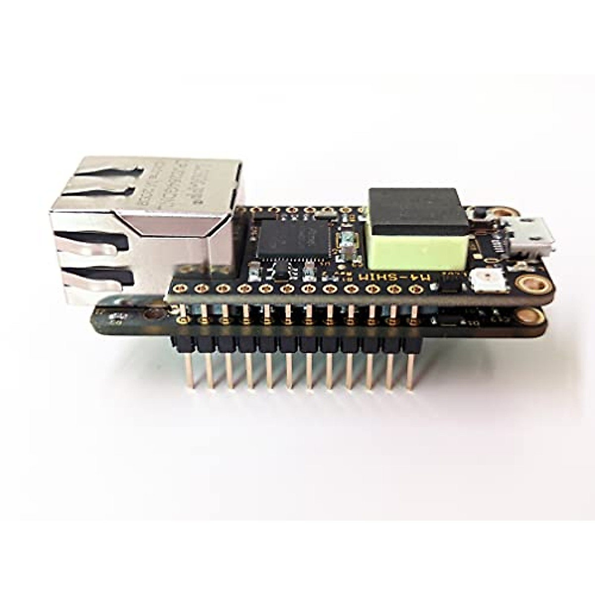 Silicognition M4-Shim - Feather M4 That fits on top of The PoE-FeatherWing for Ultra-Compact PoE Builds (Vertical USB)