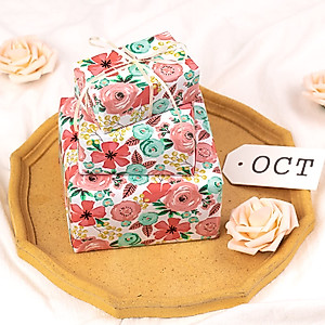 WRAPAHOLIC Wrapping Paper Roll - Mini Roll - 3 Rolls - 17 Inch X 120 Inch Per Roll - Elegant Floral for Wedding, Birthday, Holiday, Baby Shower