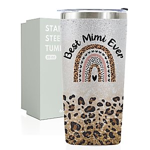 Onebttl Mimi Gifts from Granddaughter, Grandson, Insulated Stainless Steel Wine Tumbler with Lid and Straw, for Grandma on Mother's Day, Birthday, Christmas, Best Mim Ever, Glitter Silver, 20 oz