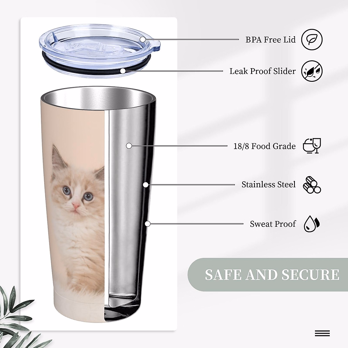 generic Personalized Coffee Tumbler with Picture, Text, Logo Custom 20oz Stainless Steel Tumbler Cup with Lid and Straw Customized Gifts for Christmas Birthday Anniversary