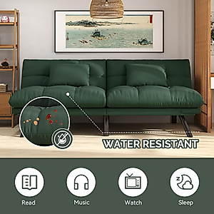Futon Sofa Bed, Convertible Sofa Bed, Sofa Bed Couch Water-Resistant Fabric with 2 Cushions for Living Room Sofa Bed (Deep Green)