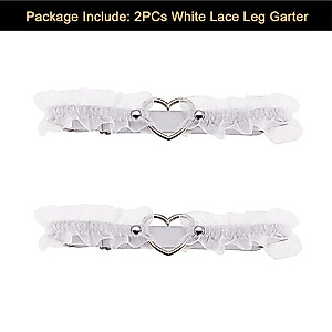 alisikee 2PCs Adjustable Heart Lace Thigh Garter, Elastic Leg Garters Belt for Women Parties, White
