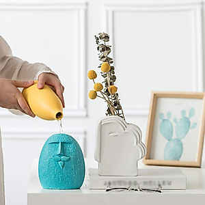 Souleden Statue Face Head Vase Creative Art Ceramic Flower Vase Small Irregular Plant Pots Desktop Expression Planter for Home Abstract Decor Living Room Office Wedding Indoor Outdoor Garden (White C)