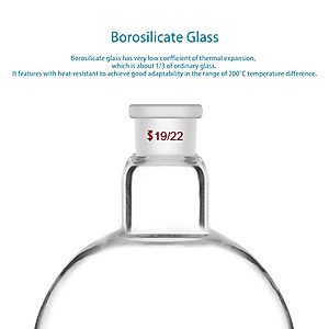 StonyLab Glass 500mL Heavy Wall Single Neck 1 Neck Round Bottom Flask RBF, with 19/22 Standard Taper Outer Joint - 500mL