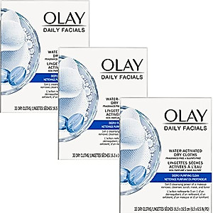 Olay Daily Facial Cleansing Cloths for a Deeply Purifying Clean, Makeup Remover, 33 Count (Pack of 3)
