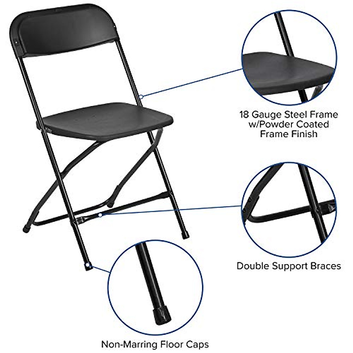 EMMA + OLIVER Set of 10 Black Stackable Folding Plastic Chairs - 650 LB Weight Capacity