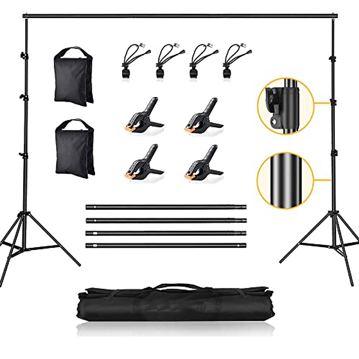 CPLIRIS Backdrop Stand, 8.5x10ft Ajustable Photo Backdrop Stand for Parties, Background Support System for Events with Spring Clamps, Backdrop Clips, Sandbag and Carry Bag