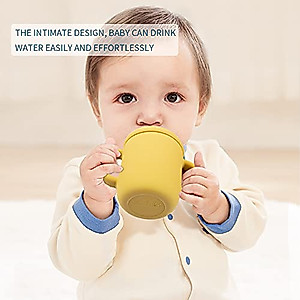 Toddler Cup, Silicone Training Cup Sippy Cup with Straw, Spill Proof and Non-Slip Handles, NO BPA, Unbreakable, Trainer Cup for Babies Toddlers and Infants, 5 oz, 2 Count, Grey-blue, Pink