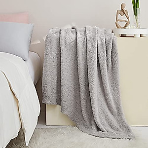 CYMULA Knit Throw Blanket for Couch Light Grey - Super Soft Lightweight Plush Fuzzy Fluffy Warm Cozy Blankets and Throws for Sofa Bed, 50x60 inches