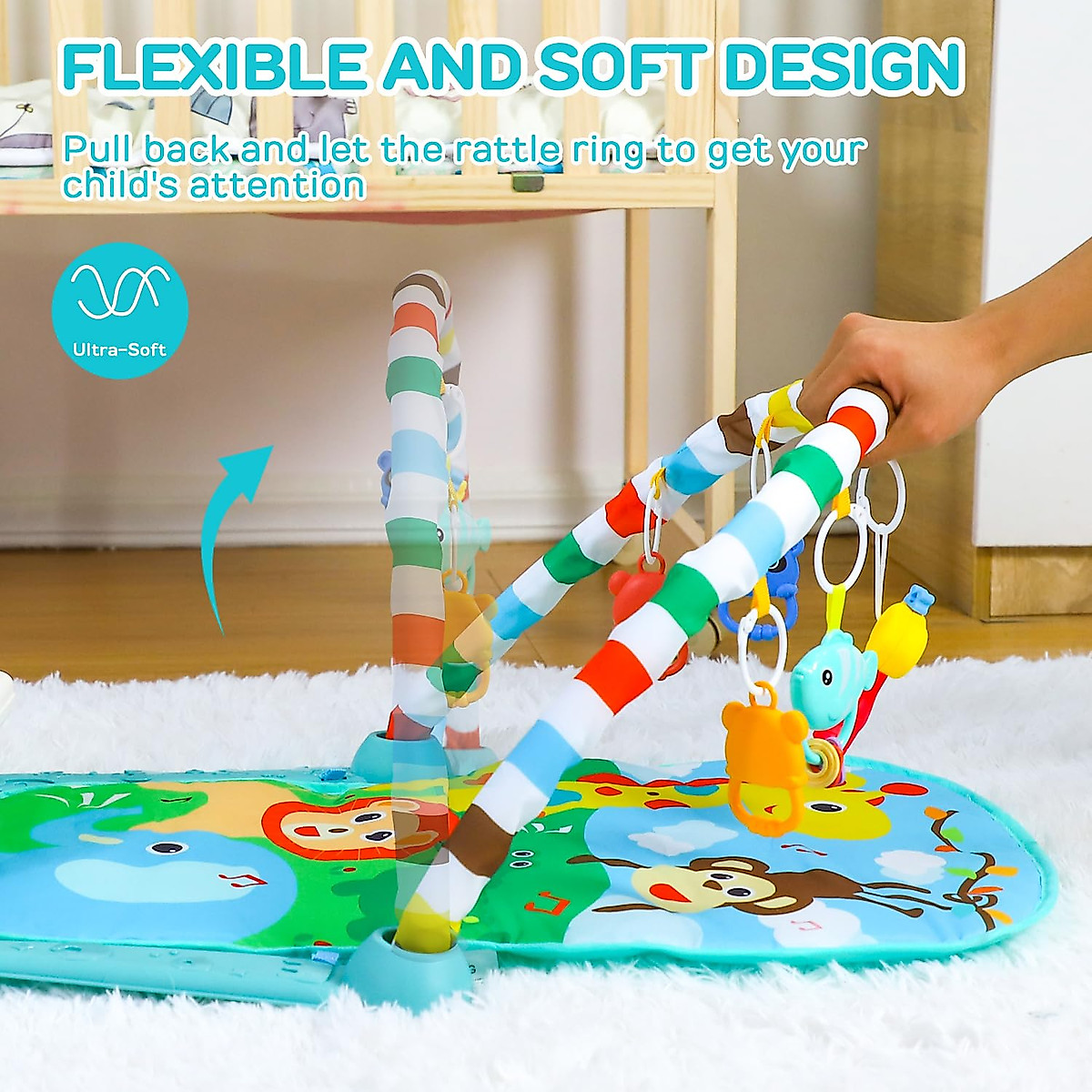 TOY Life Baby Gym Play Mat for Babies 0-6 Months Tummy Time Mat, Baby Kicking Toy Play Piano Playmat Activity Gym for Baby Boy Girl, Infant Toddler Activity Center Toys, Baby Floor Newborn Play Mat