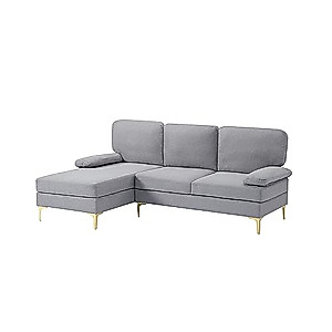 Verfur L-Shaped Sectional Extra Wide Chaise, Fabric Upholstery 3 Seater Corner Living Room Office, Sturdy Wooden Frame Soft Sofa & Couches with Metal Legs, Light Gray 79.5" w/Pillow Top Armrest
