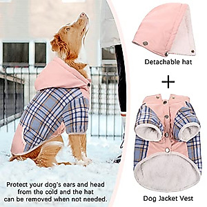 Dog Coat Plaid Dog Cold Weather Jacket with Hood, Extra Warm Fleece Lining Dog Hoodies Sweater Outfit for Puppy Small Medium Large Dogs,Dog Winter Clothes Vest Pullover Apparel Hooded Shirts