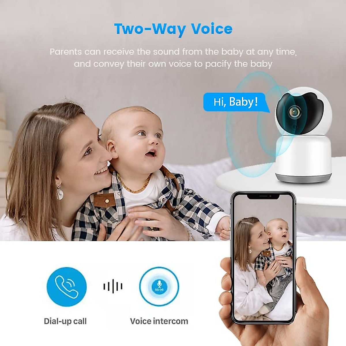 Baby Monitor Camera, 3MP Indoor Wireless Security Camera for Home, WiFi Pet Camera for Dog and Cat, 2 Way Audio, Night Vision, Humanoid Detection Alarm, Tuya Baby Monitor Camera, (PG-Q5E)
