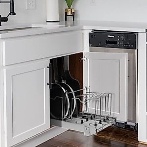 BBLHOME Pan and Pot Lid Pull Out Organizer,Cabinet Under Sliding Shelf with Adjustable Dividers,Cookware Organizer Rack for Kitchen,Pantry,11" W x 21" D x 9" H with Water Tray,Chrome