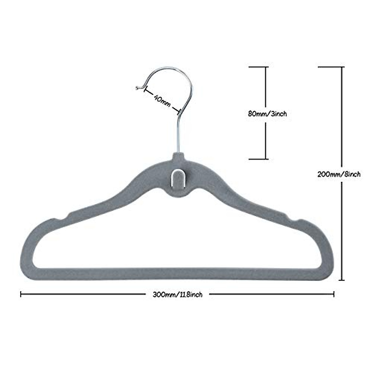 Kids Hangers Velvet, 12” Non Slip Baby Velvet Hangers with Cascading, Stackable Rotatable Felt Hangers Toddler Hangers 30 Pack for Closet Nursery Infant (Grey)