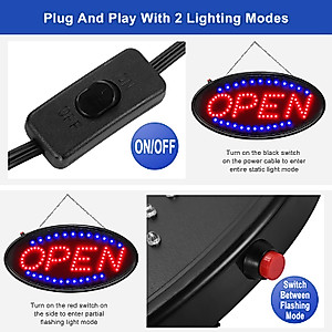 Open LED Sign, Ultra Bright LED Business Open Sign, Advertisement Board High Visibility Electric Display Sign,18.9x8.3inch Two Modes Flashing&Steady Light for Business,Walls,Window,Shop,Bar,Hotel